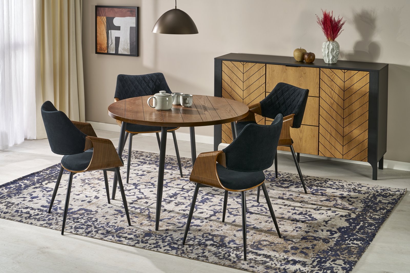 Kulatý stůl BARRY – ořech & černá | furnipol.cz